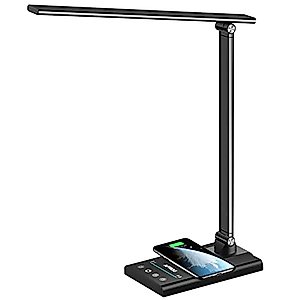 AFROG 5th Gen Multifunctional LED Desk Lamp with 10W Fast Wireless Charger, USB Charging Port,1800Lux Super Bright,5 Lighting Mode,7 Brightness, Touch Control, Auto Timer, 15W Office Table Lamp