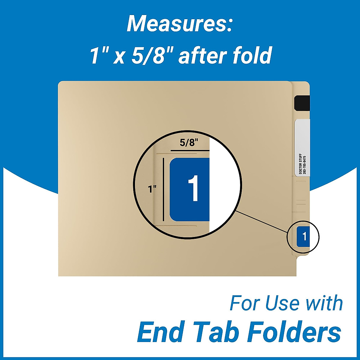 Doctor Stuff - File Folder Labels, Number 1, Compatible with SMEAD DCCRN - SENM Series Chart Stickers, Blue, 1" x 1-1/4", #1, 500/Roll