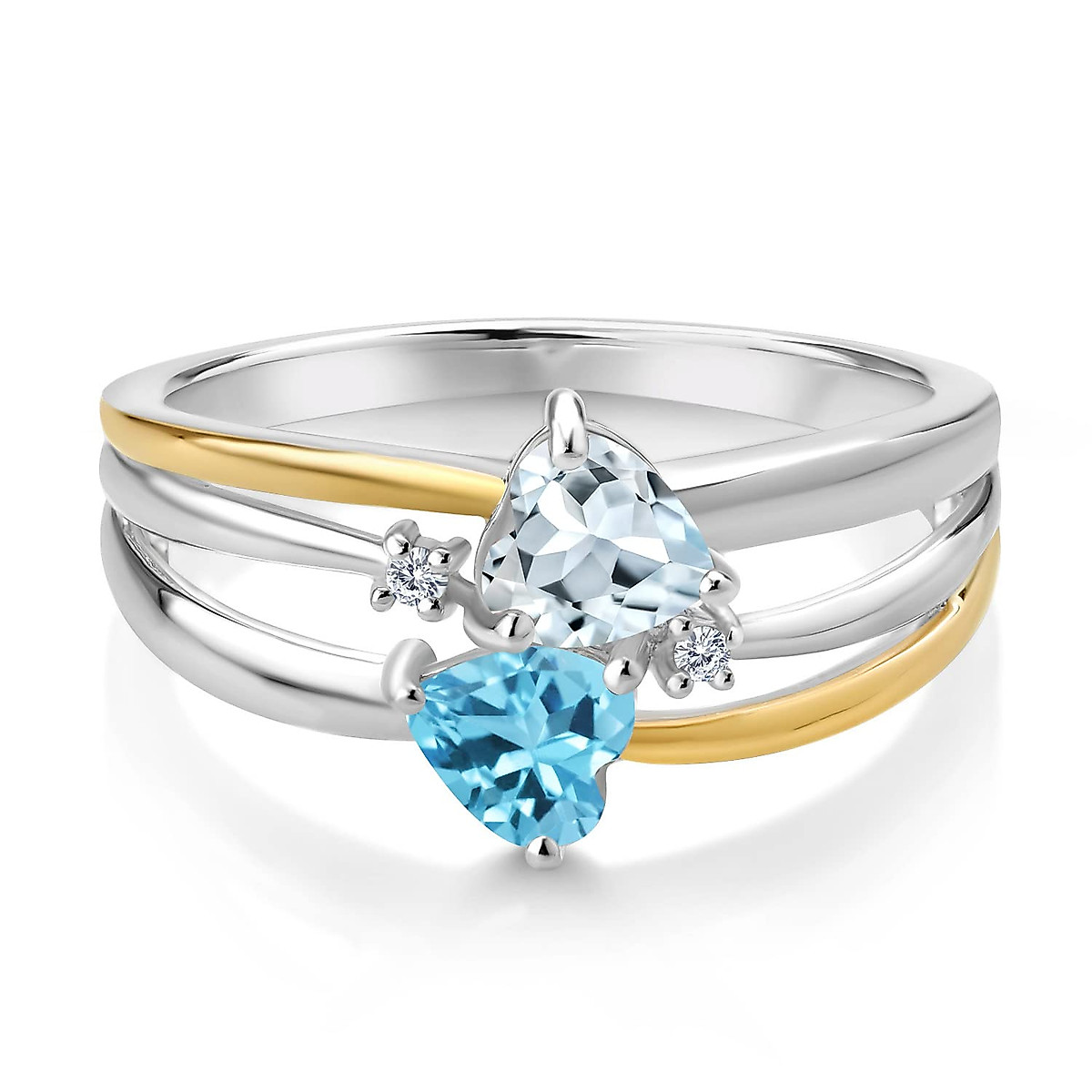 925 Silver and 10K Yellow Gold Sky Blue Aquamarine Swiss Blue Topaz and Lab Grown Diamond Ring For Women (0.99 Cttw, Heart Shape 5MM, Gemstone Birthstone, Available In Size 5, 6, 7, 8, 9)