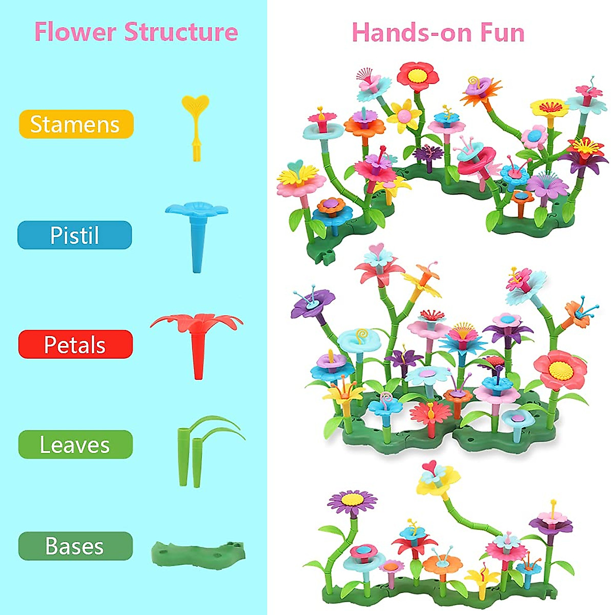 GrowFun DIY Flower Garden Building Kits Educational Activity Gifts Toys for Preschool Toddlers Pretend Play Birthday for Kids Age 3 4 5 6-136PCS