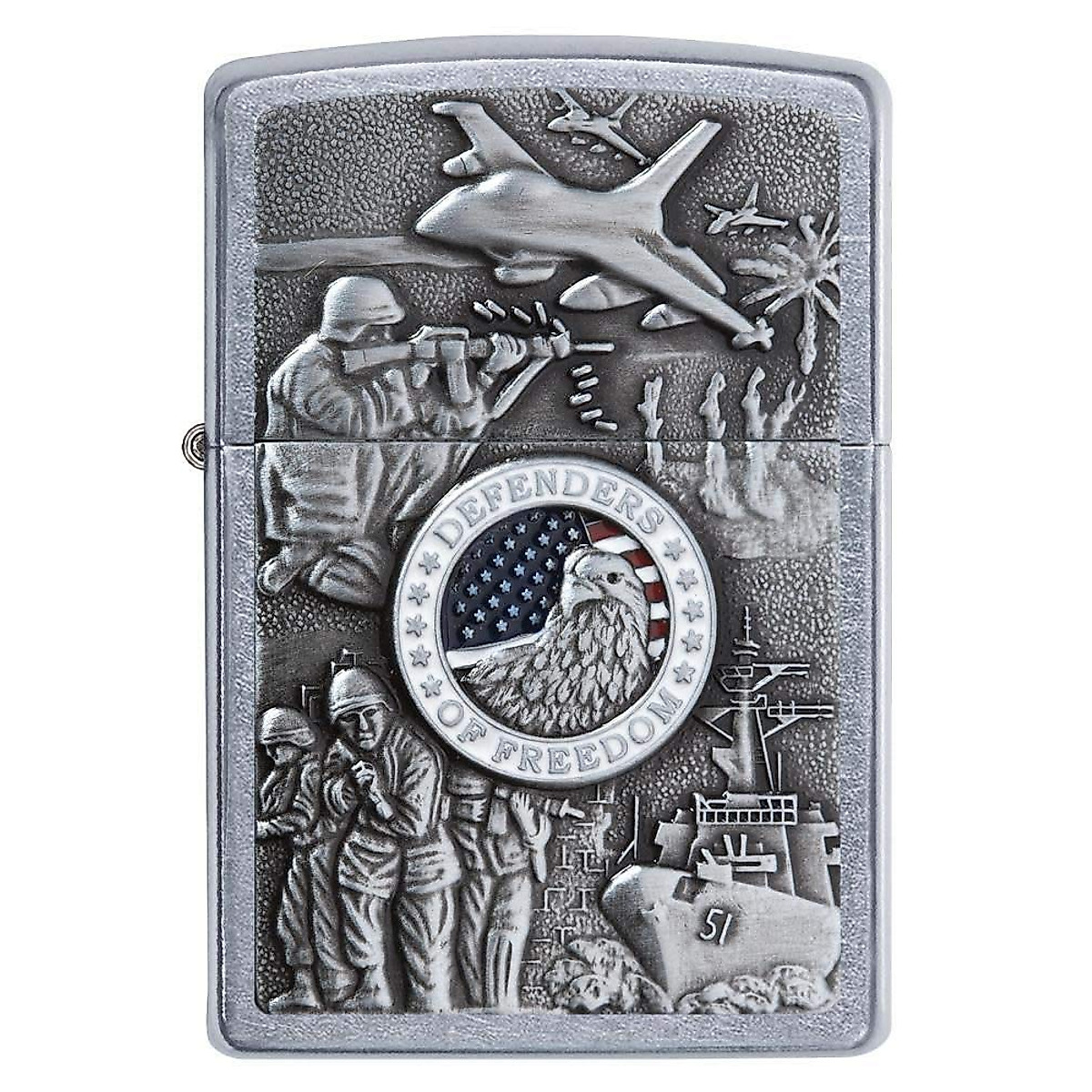 Zippo Defenders of Freedom Emblem Street Chrome Pocket Lighter