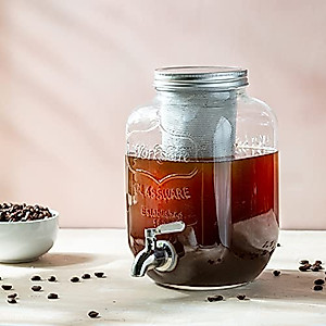 1 Gallon Cold Brew Coffee Maker, with 3rd Generation Mesh Filter & Stainless Steel Spigot, Extra Thick Large Glass Mason Jar Drink Dispenser Carafe, Iced Coffee Maker & Sun Tea Pitcher with Infuser.