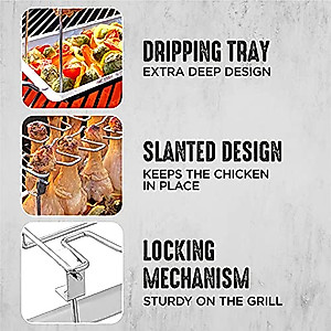 Grill Champ Chicken Leg Rack for Grill, BBQ & Smoker – Stainless Steel Chicken Wing Rack Grill Rack – 14-Slot Chicken Rack for Drumsticks, Wings, Thighs – Chicken Racks for Grilling & Barbecuing