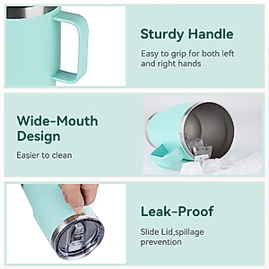 HASLE OUTFITTERS 20oz Tumbler with Lid, Stainless Steel Tumbler with Handle, Metal Insulated Travel Coffee Mug with Handle, Double Wall Vacuum Spill Proof Tumbler Cup, Mint Green 1 Pack