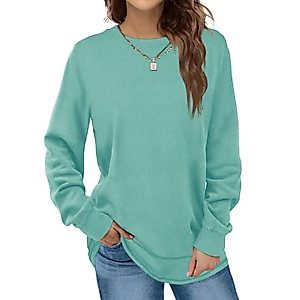 Long Sleeve Tops for Women Loose Fit Dressy Tunic DarkTurquoise L