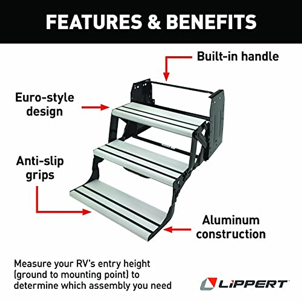 Lippert Components 432696 Alumi-Tread Triple Manual Step , Black