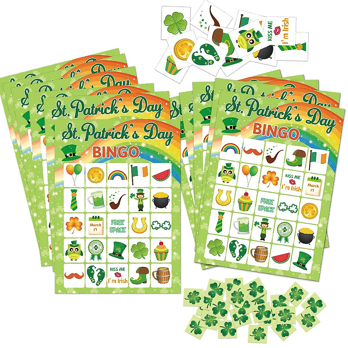 St.Patrick’s Day Bingo Game for Kids 24 Players Green Shamrock Party Game Supplies