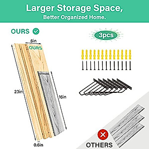 CTPNMCIN Floating Shelves Wall Mounted Set of 3,24 Inch Rustic Natural Wood Wall Shelves, Wall Shelves for Living Room/Bedroom/Bathroom/Office,Pictures Plants Books Decor Storage Shelves