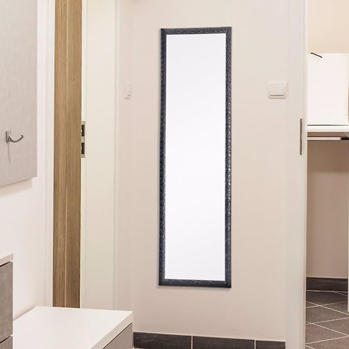 Flulep Full Length Wall Mounted Mirror, 50"x 14", Black