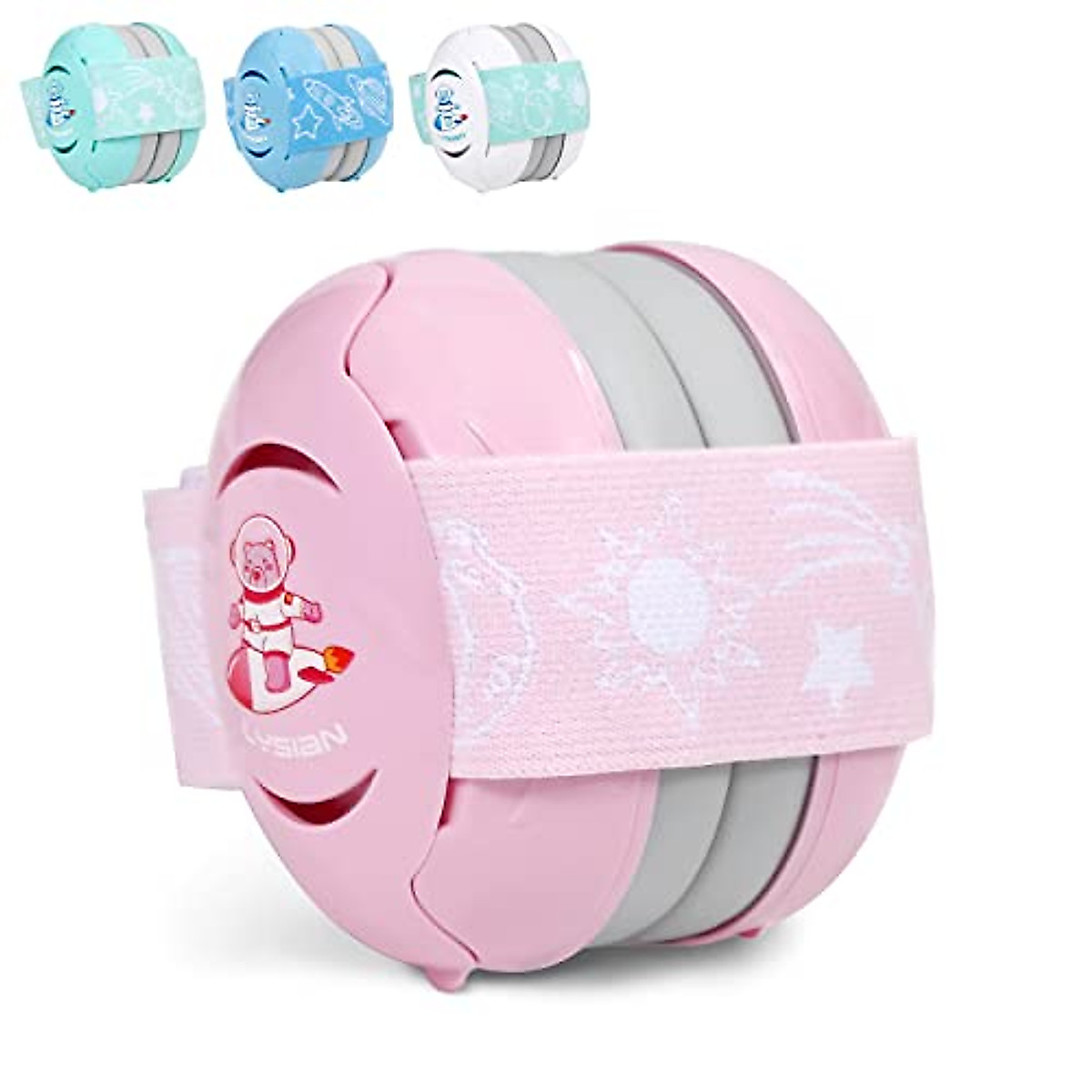 LYSIAN Pink Baby Ear Muffs Noise Cancelling with Elastic Headband, Earmuffs for Infant Hearing Protection Sleeping, Nap, Travel, Games, Festival