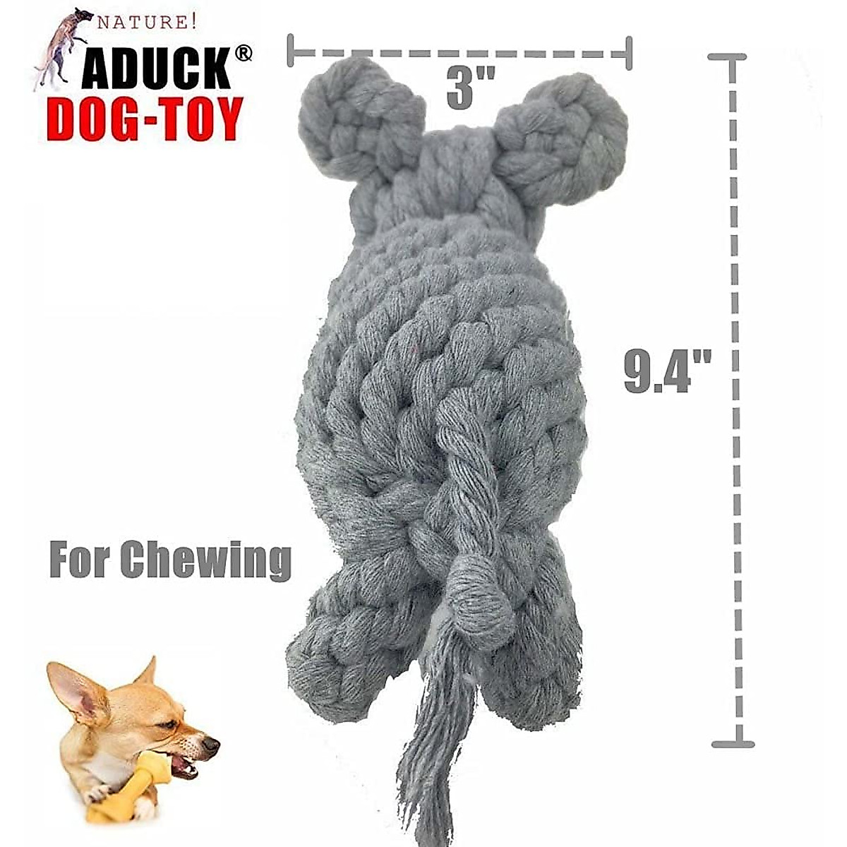 ADUCK Pet Puppy Dog Cotton Rope Chew Toys for Teeth Cleaning, Elephant Design
