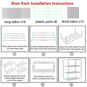 Jucaifu Stackable Small Shoe Rack, Entryway, Hallway and Closet Space Saving Storage and Organization (4-Tier, Green)