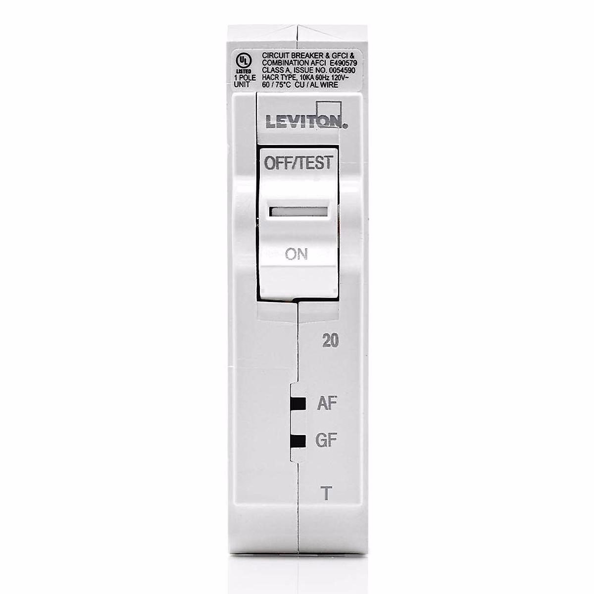 Leviton LB120-DFT 20A 1-Pole Plug-On AFCI/GFCI Branch Circuit Breaker, Thermal Magnetic, 120 VAC, White
