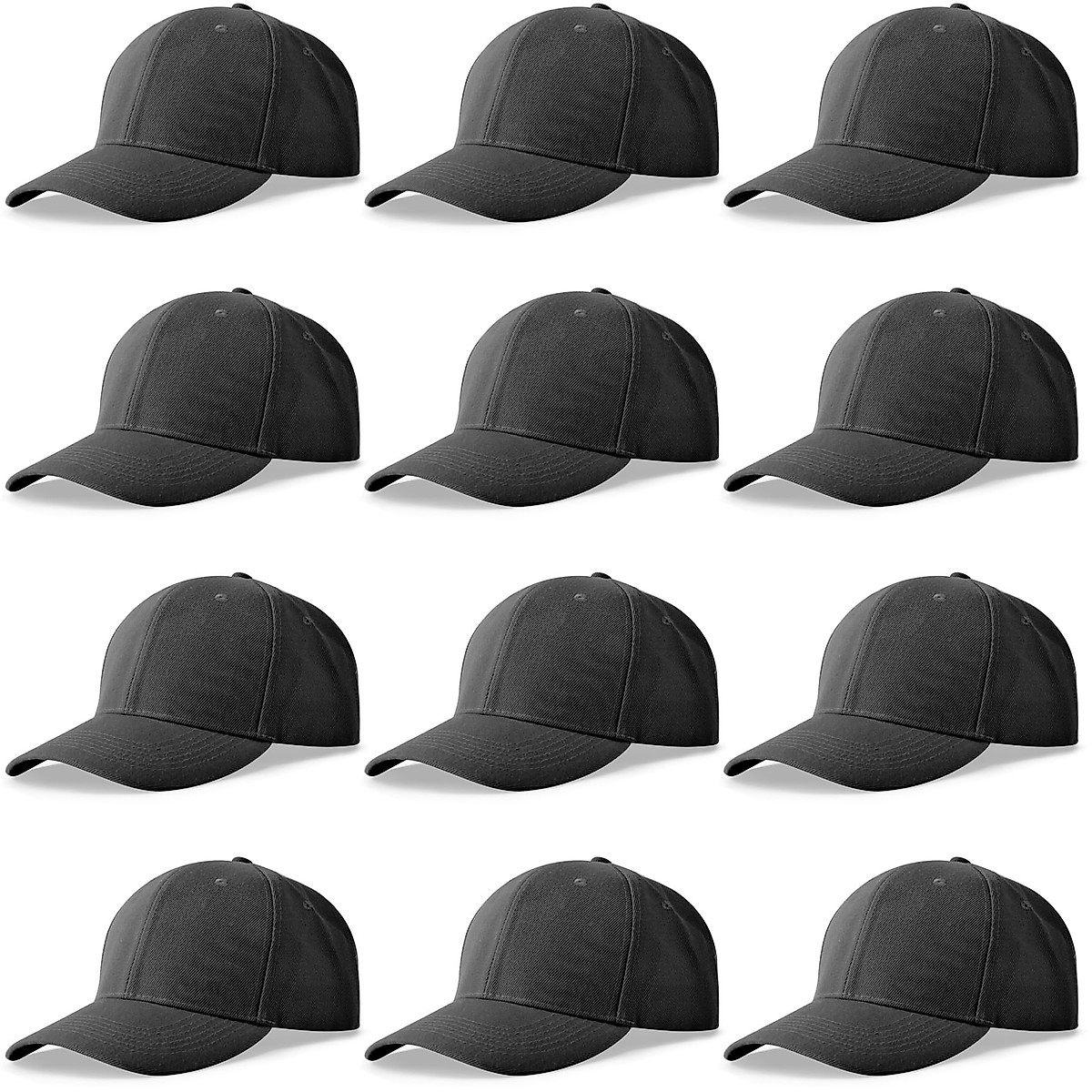 NOBONDO 12 Pack Unisex Baseball Caps - Bulk Wholesale Blank Plain Adjustable Hats for Men & Women - Black