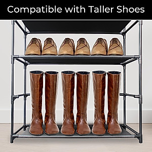 LCyindu Tall Shoe Rack 10 Tiers Narrow Shoe Shelf, 27-30 Pairs of Shoes and Boots Organizer, Black Metal Stackable Shoe Cabinet Space Saving for Entryway, Closet, Bedroom, 23" D x 10.9" W x 61.8" H