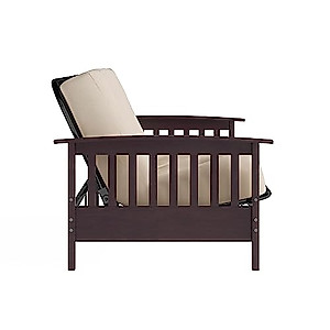 DHP Laurel Full Size Espresso Wood Arm Futon Frame with 6" Thermobonded High Density Polyester Fill Tan Microfiber Mattress