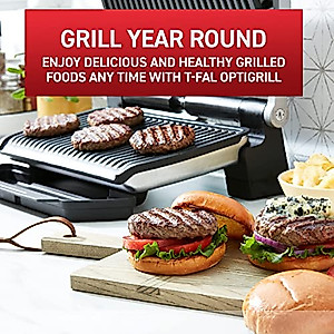 T-Fal OptiGrill Stainless Steel XL Electric Grill 6 Servings 9 Intelligent Automatic Cooking Modes 1800 Watts Nonstick Removable Plates, Dishwasher Safe, Indoor, Frozen Food
