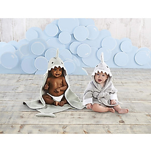 Baby Aspen Gray Baby Shark Hooded Towel Robe,Let The Fin Begin Baby Shower Gifts 0-9 Months, Baby Bath Towel/Spa Robe