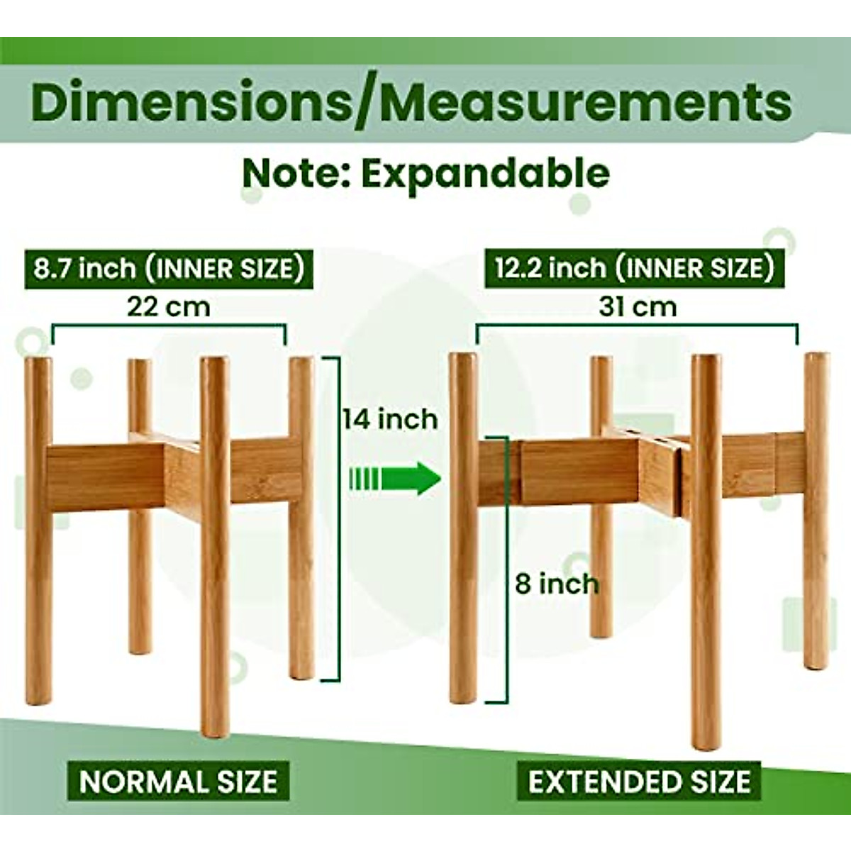 ZPirates Plant Stand Indoor - Bamboo Wood, Full Adjustable, Holds 8 10 and 12 Inch Planter Pots - Holder for Plants and Flowers