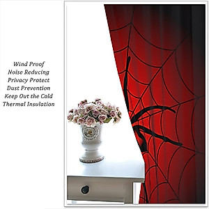 Spider Web Window Curtains for Kids, Big Spider Black Spiderweb Blackout Rod Pocket Windows Treatments for Boy Girl Baby Nursery Toddler Children Bedroom Halloween Decor 42x45in