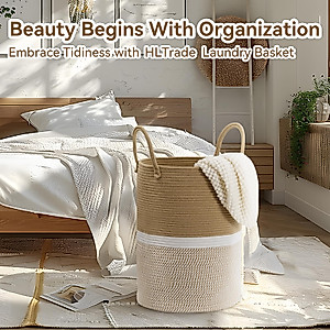 Laundry Storage Basket Large，Tall Rope Baskets for Storage，Cute Blanket Basket，Suitable for Living Room, Bedroom, Farmhouse，Can Be Decorative and Used to Store Toys