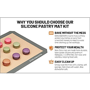 Silicone Baking Mats Set of 7 Reusable Nonstick Macarons Food Safe Half Sheets, Rolling Pin, Dough Scraper, Oil brush, Cookie Cutters, Oven Liner,Fondant/Pie Crust Mat Supplies for All