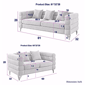 Comfy 3 Seater Sofa, 81-inch Oversized Boucle Couch with Deep Seat Design, Upholstered Sofa Couch with 2 Pillows, Modern Living Room Sofa with Stylish Metal Legs for Office, Waiting Room, Black Teddy