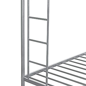 Metal Bunk Beds Twin Over Full Size with 2 Ladder and Trundle Bed for Kids Teens Adults, (Silver)