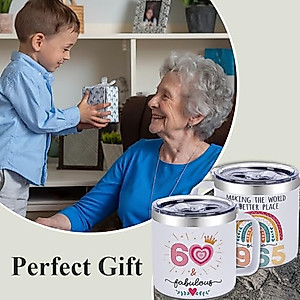 60Th Birthday 14 Oz Tumbler For Women, 60 And Fabulous Cup, 1965 Birthday Decorations - Sixty Years Old Gifts For Lady, Mom, Aunt, Grandma, Wife - Funny 60-Year-Old Gift & Birthday Decoration
