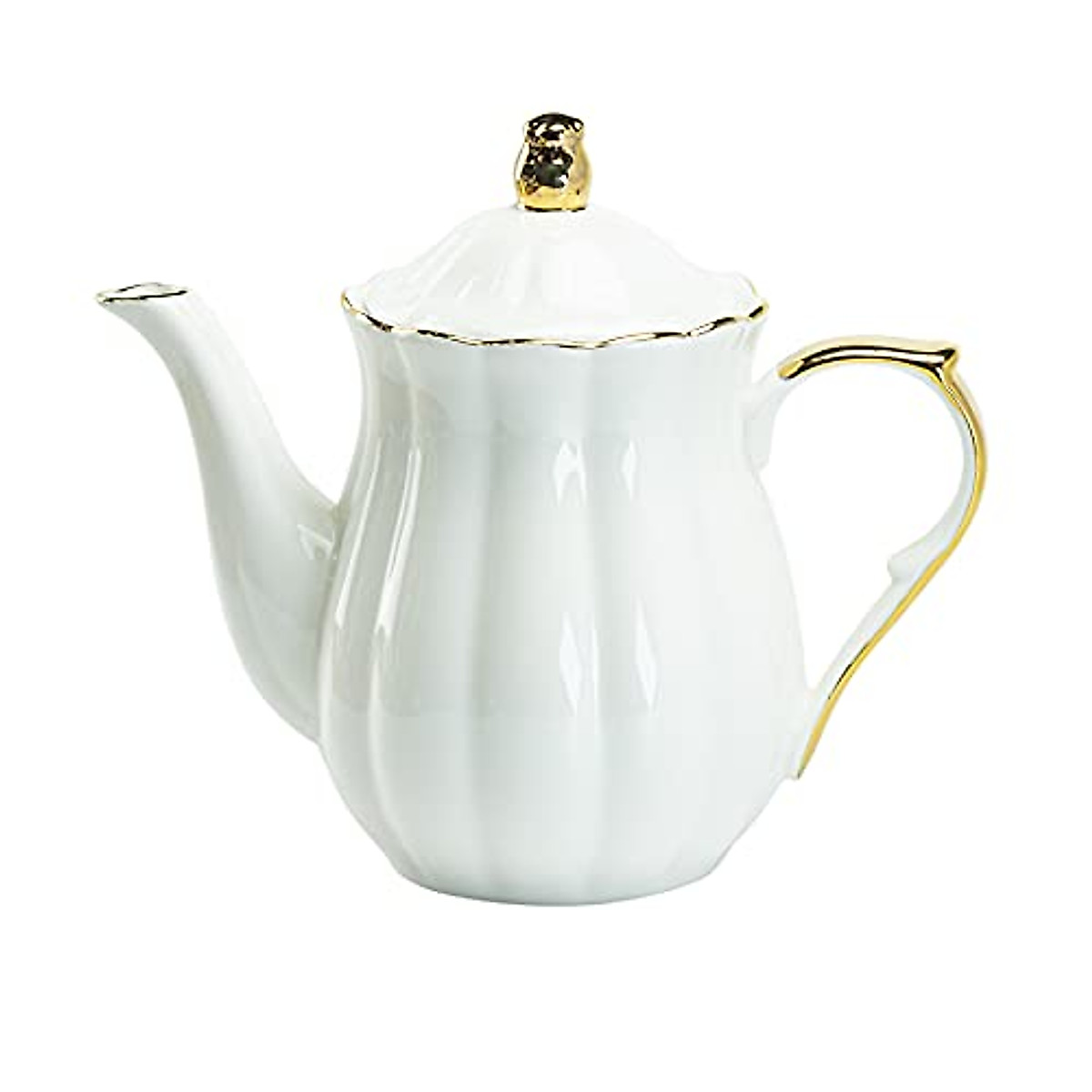 Gracie China by Coastline Imports Porcelain White Gold Scallop Teapot (40-Ounce)