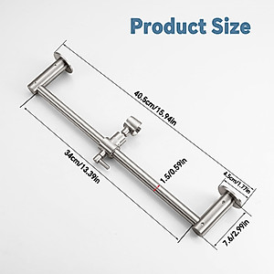 Shower Slide Bar Adjustable Handheld Shower Head Holder Wall Mount - 15inch All-Metal Shower Head Slide Bar Compatible with Bathroom Drill Free Glue Installation - Brushed