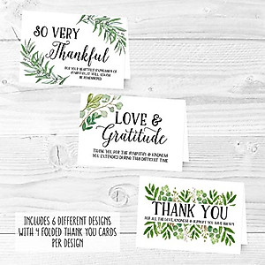 24 Foliage Sympathy Thank You Cards With Envelopes, Greenery Bereavement Funeral Thank You Note, Condolence Gratitude Supplies, Boho Personalized Religious Military Memorial With Message Stationery