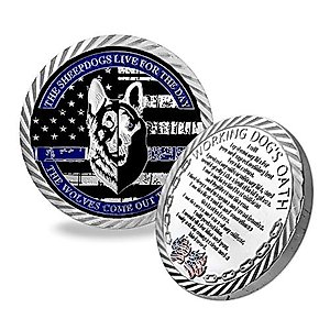 ASmileIndeep Police Dog K9 Challenge Coin Thin Blue Line Police Officer Canine Prayer Coins Gift