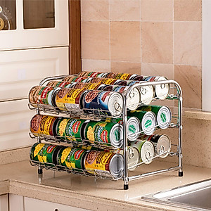 FlagShip Pantry Food Can Rack Organizer, 3-Tier Stackable Soup Vegetable Canned Food Dispenser Organizers Storage, Pantry Can Food Holders Metal (36 Cans Chrome)