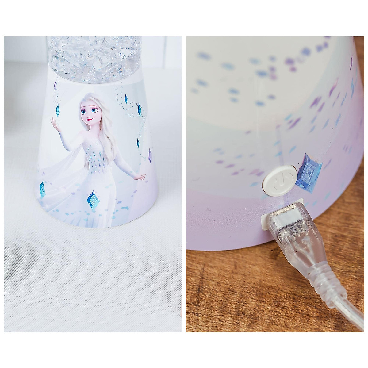 Ukonic Disney Frozen 2 Elsa Glitter Lamp | LED Light, Bedside Table Lamp for Desk | Home Decor Accessories and Room Essentials | Official Disney Princess Collectible | 12 Inches Tall