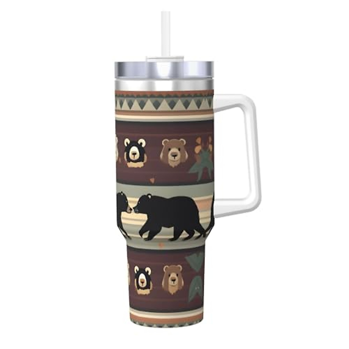HULIBIN Bear Print Double Deck Stainless Steel Travel Coffee Cup With Lid 40 Oz Ice Bully Cup