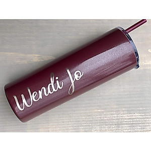 Birsppy 20oz Stainless Steel Skinny Tumbler- Laser Engraved- Personalized Tumbler- Straw and Lid Included- Vacuum Insulated- Teacher Gift- Mother's Day- Bride Gift- Handheld Tumbler- Girls Trip