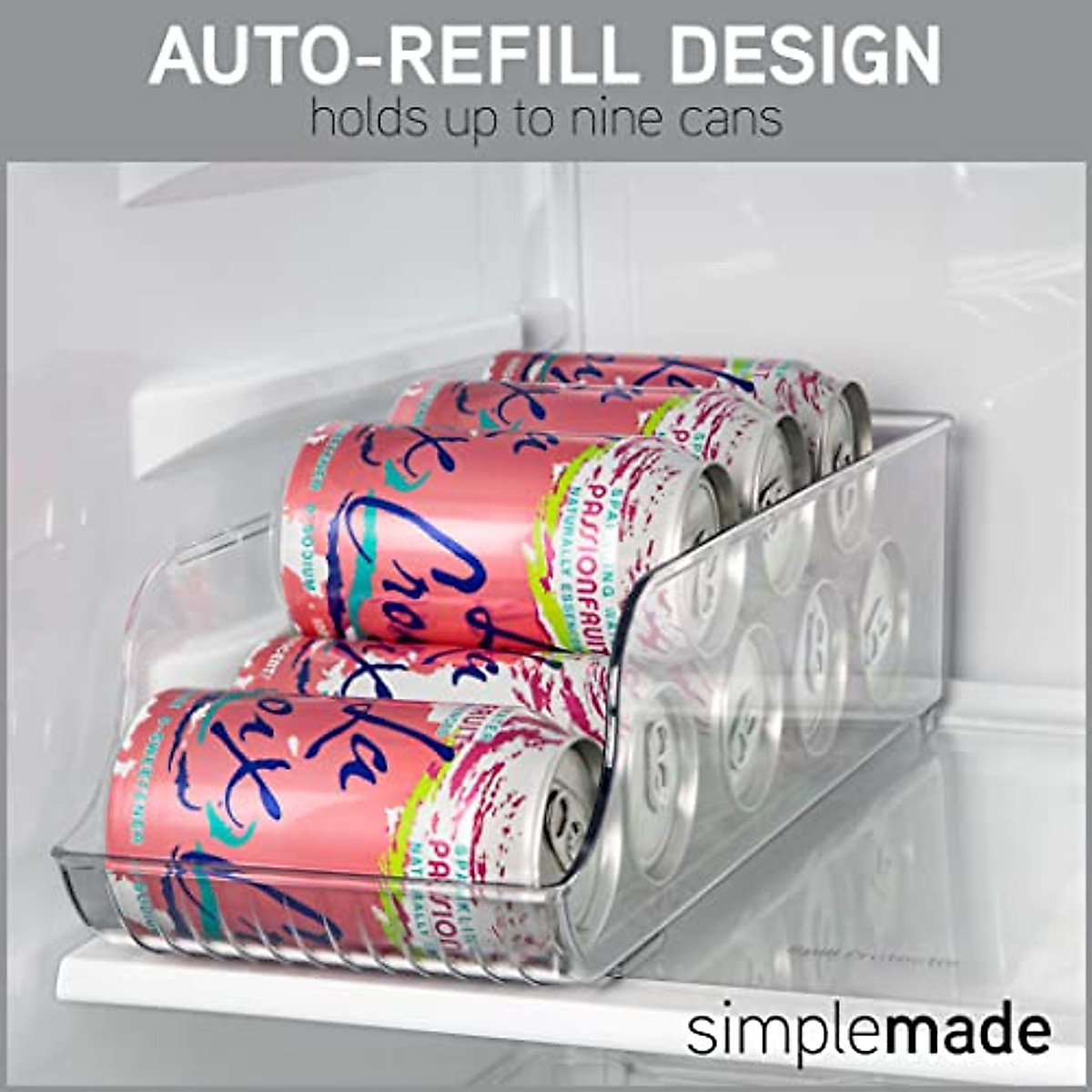 SIMPLEMADE Drink Container for Refrigerator, Can Dispenser Rack, Clear Pop Holder for Refrigerator and Freezer, Multipurpose Pop Can Organizer for Kitchen, Office, Bathroom