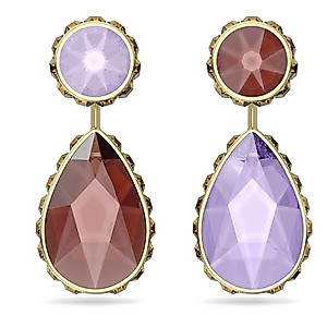 SWAROVSKI Chroma Asymmetrical Drop Earrings, Ruby Red and Lilac Crystals on Gold-Tone Finish Setting, Part of the Swarovski Chroma Collection
