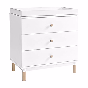 Babyletto Gelato 3-Drawer Changer Dresser with Removable Changing Tray in White and Washed Natural, Greenguard Gold Certified
