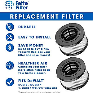Fette Filter -DC5151H HEPA Filter Compatible with DEWALT Wet Dry Vacuum Models DC515 DCV517 DCV517B Part # DC5151H includes 2 replacement filters.