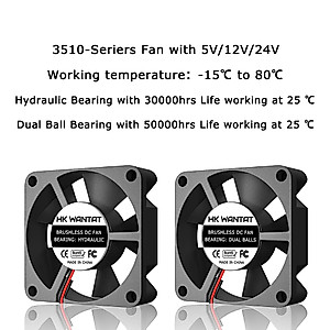 3Pcs HKWANTAT Dual Ball Bearings Brushless DC Cooling 35mm Fan 24v 3510 35x35x10mm 2-Pin