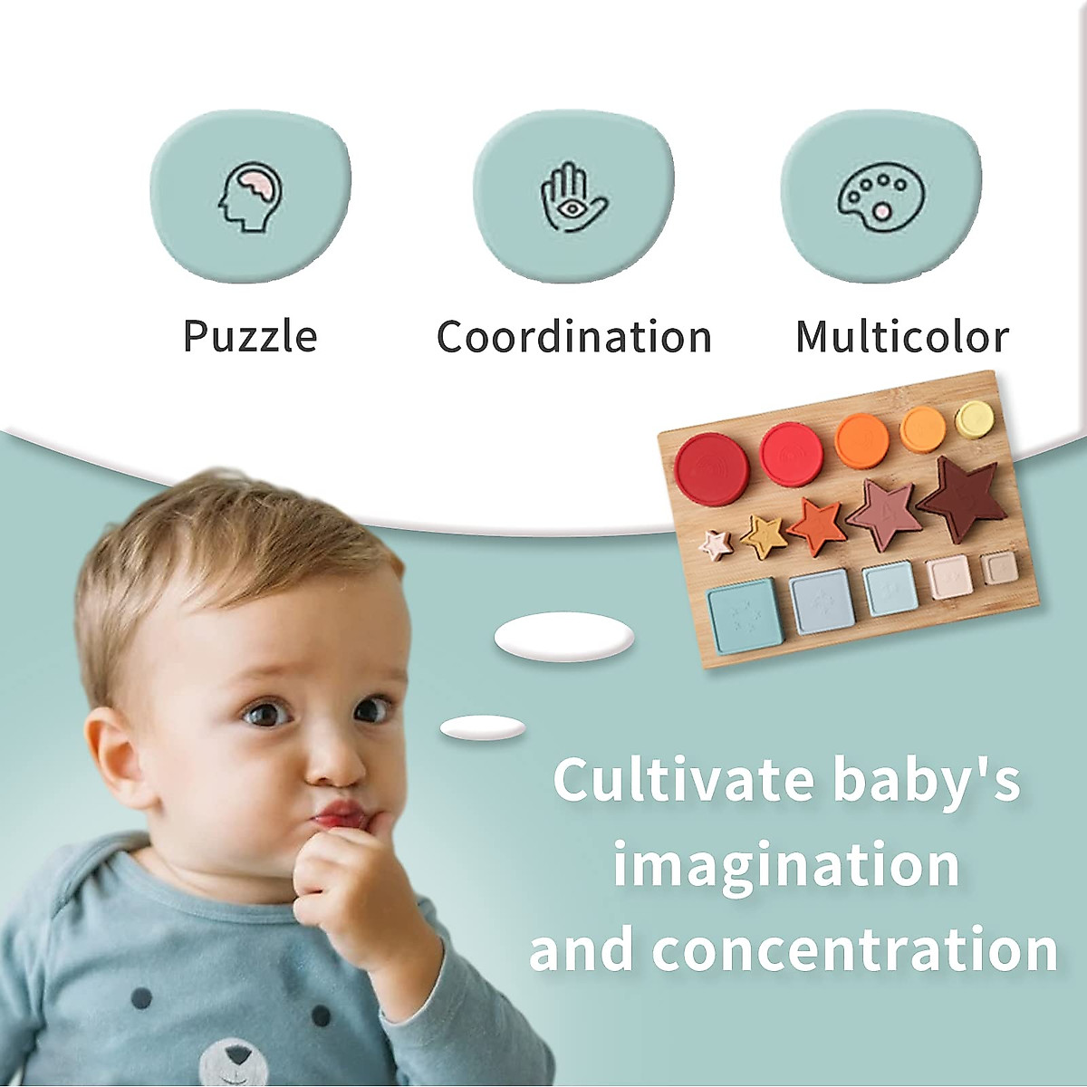 ibwaae Soft Silicone Stacking Toys Set 15 Pcs Natural Rainbow Color Nesting Cups and Silicone Stacking Cups Montessori Toy for Baby（Wooden Base）