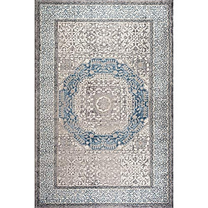 SAFAVIEH Sofia Collection 6'7" x 9'2" Light Grey/Blue SOF365A Vintage Oriental Distressed Non-Shedding Living Room Bedroom Dining Home Office Area Rug