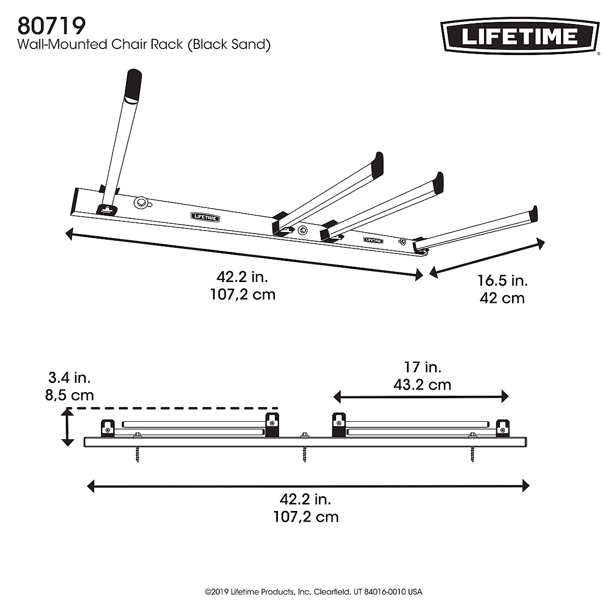 Lifetime 80719 Wall Mounted Chair Rack Black