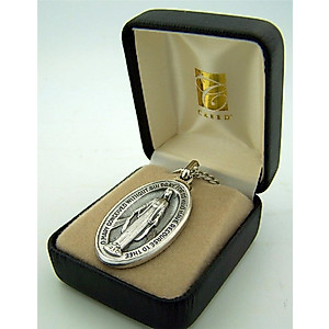 CB Silver Toned Base Oval Virgin Mother Mary Madonna Medal, 1 1/2 Inch