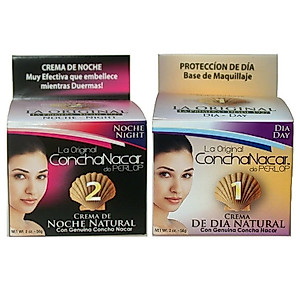 Concha Nacar Face Cream Combo 1-2 - Day Cream 2oz, Night Cream 2oz - Crema De Dia, Crema De Noche - Para Piel Manchas En Cara