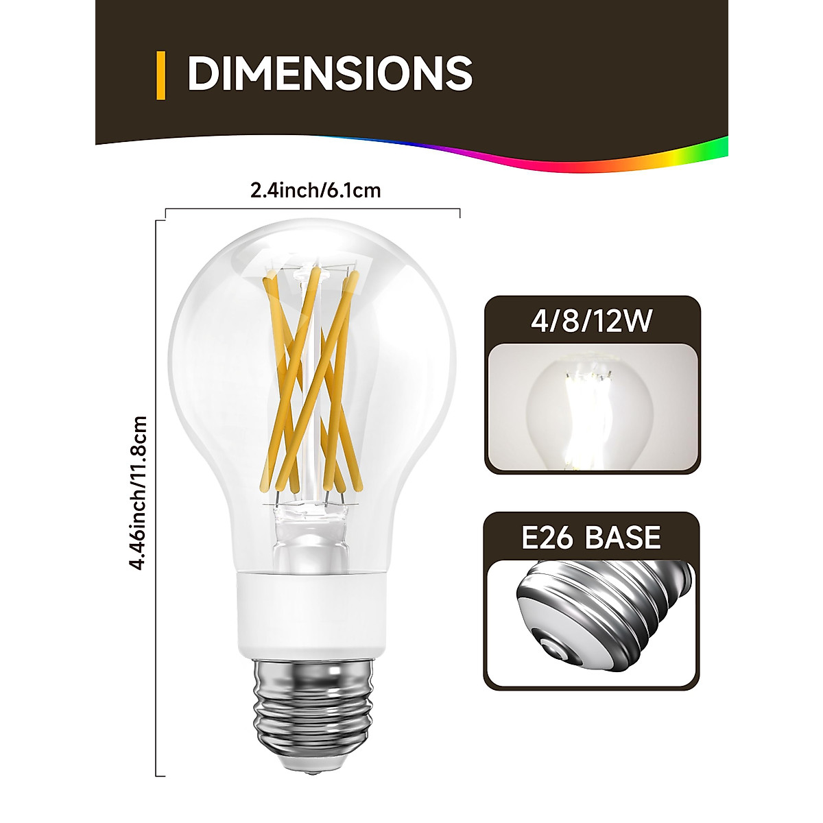 UNILAMP 3 Way Light Bulbs 50 100 150w Equivalent, Daylight White 5000K, E26 LED Filament Light Bulbs, Three Way A19 LED Light Bulb with 90+ CRI, Bright White Light Bulbs, Classic Clear Glass, 2 Pack