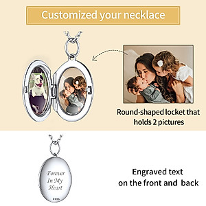 ChicSilver Personalized Oval Locket Necklace That Holds Pictures 925 Sterling Silver Custom Engraved Memory Photo Lockets 22 Inch Chain Custom Necklaces for Women