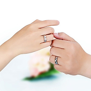 ANAZOZ Hers & Women's Stainless Steel For Real Love Heart Promise Ring Wedding Engagement Bands 6MM US Size 7